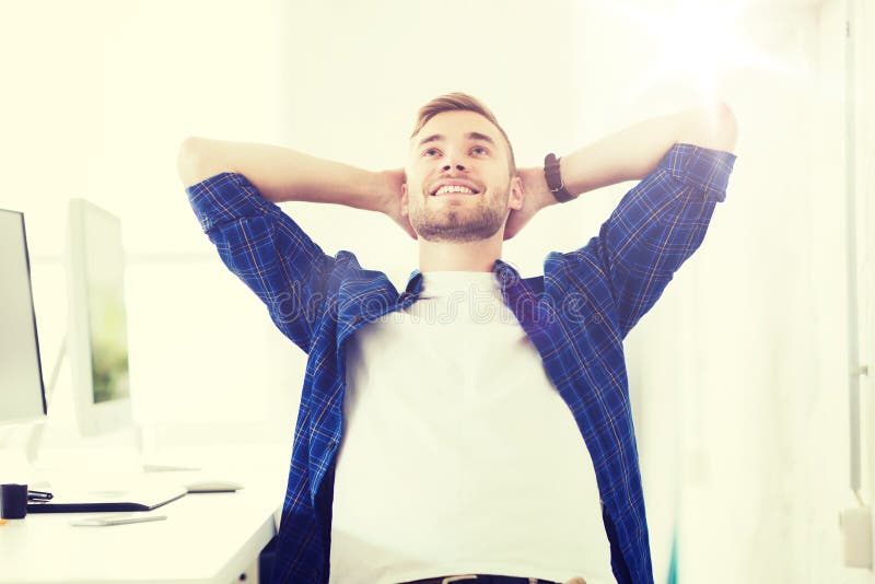 Happy Creative Man with Computer at Office Stock Photo - Image of ...