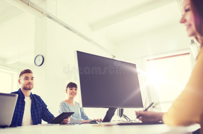 Happy Creative Team with Computers at Office Stock Image - Image of ...