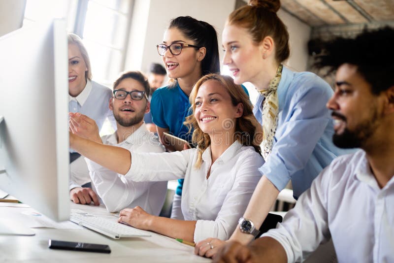 Happy Creative Team in Office. Business, Startup, Design, People and ...