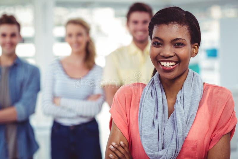 Happy Creative Business Team Discussing Over Digital Tablet Stock Photo ...