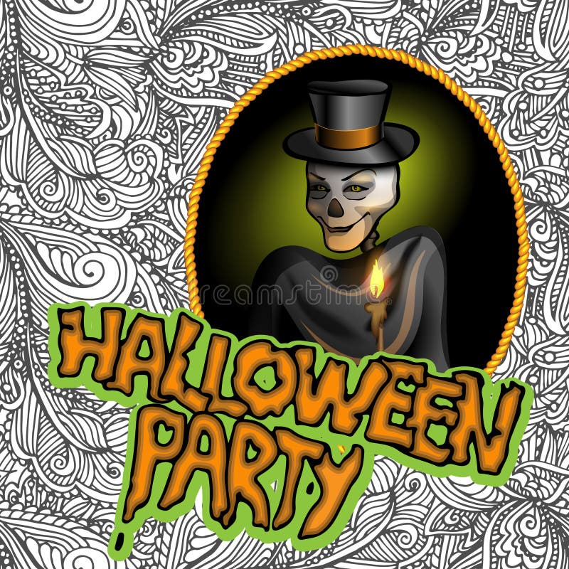 Happy Creepy Skeleton. Halloween Party. Stock Vector - Illustration of ...