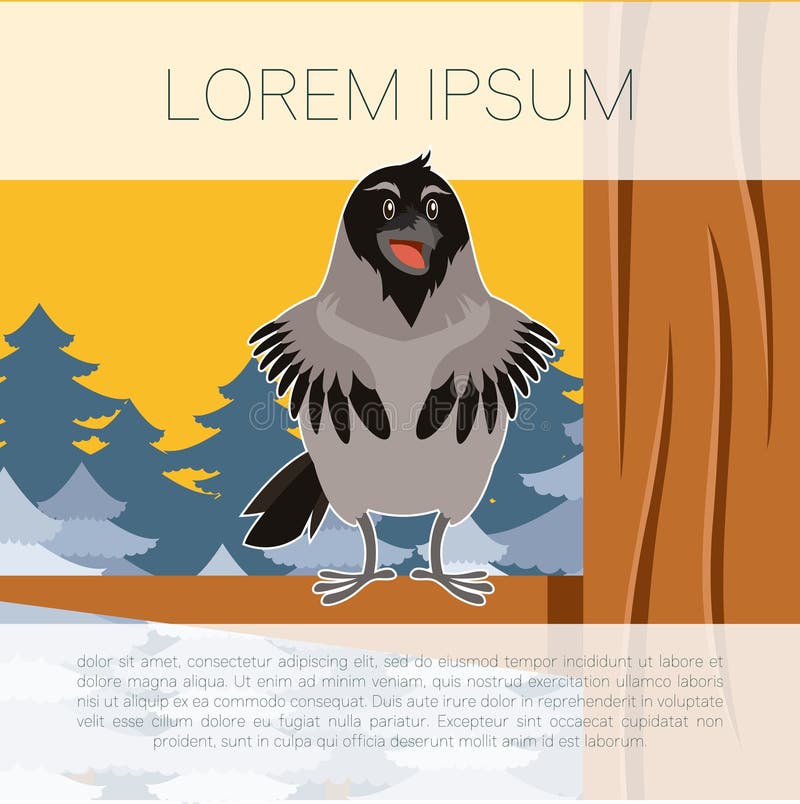 Happy Crow on the Winter Flat Backgrownd Stock Vector - Illustration of ...