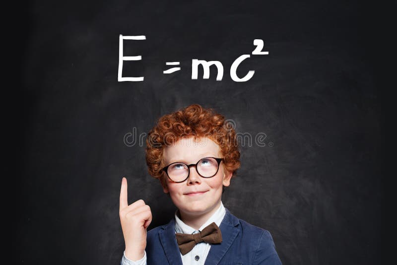 Happy Curious Kid Little Boy Genius on Blackboard Background Stock ...
