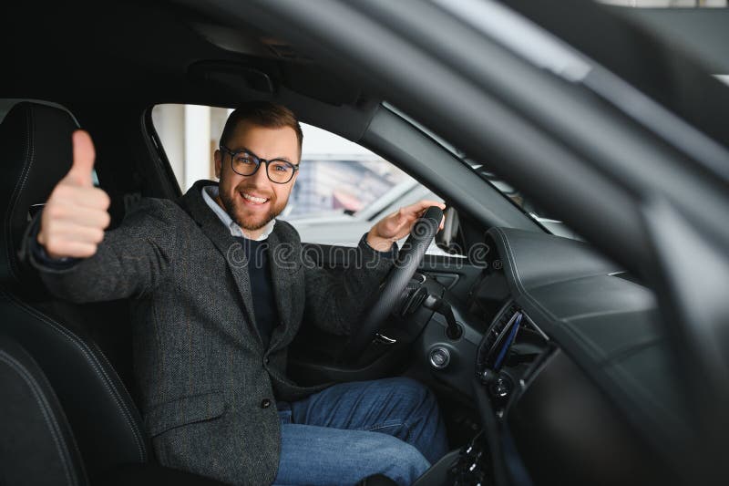 Happy Customer Just Bought a Car at Car Dealership. Stock Image - Image ...