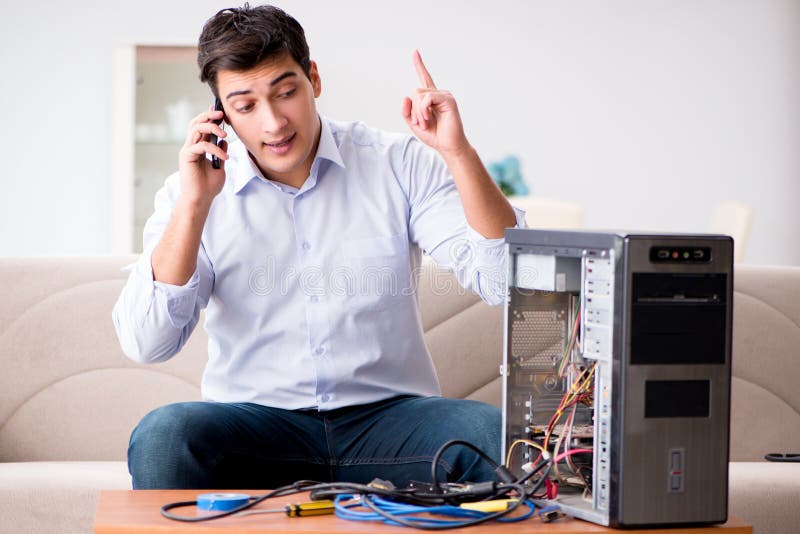 The Happy Customer Resolving His Computer Problem Stock Image - Image ...
