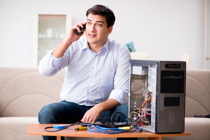 The Happy Customer Resolving His Computer Problem Stock Photo - Image ...