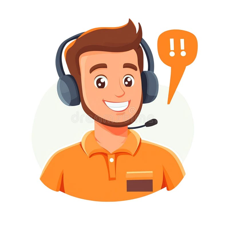 Happy Customer Service Agent Wearing Headset Ready To Help Exclamation ...