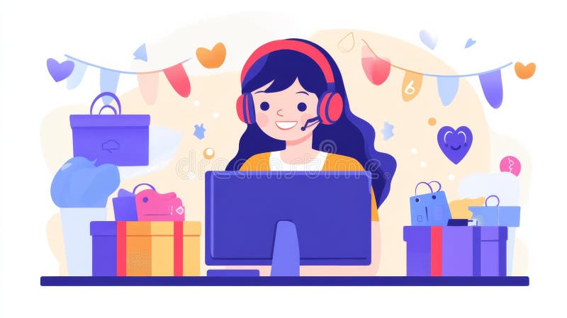 Happy Customer Service Festive Illustration Stock Illustration ...