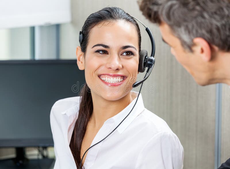 Happy Customer Service Representative Looking at Stock Image - Image of ...