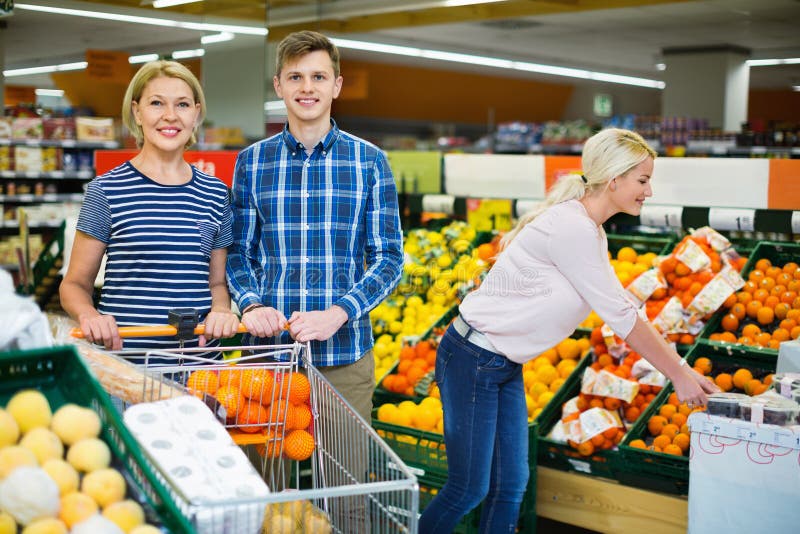 Happy Customers Choosing Fresh Frusits Stock Image - Image of pears ...