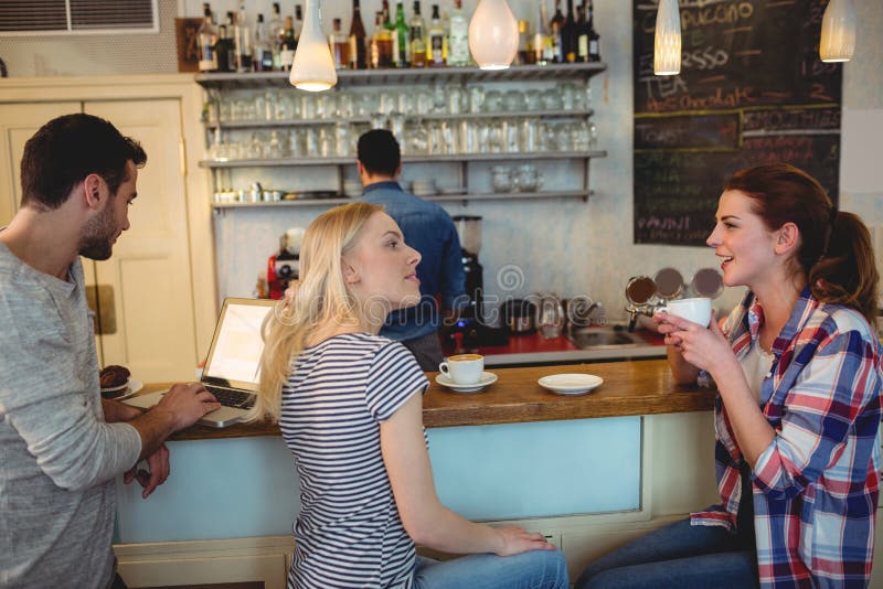 Happy Customers at Counter in Cafeteria Stock Photo - Image of food ...