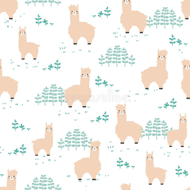 Happy Cute Alpaca Vector Cartoon Seamless Pattern Stock Vector ...