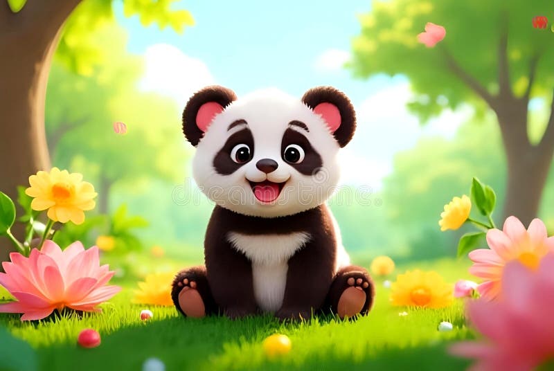 Happy Cute Baby Panda Laughing. Stock Illustration - Illustration of ...