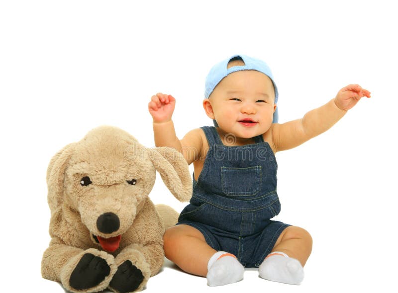 Happy Cute Baby with Stuffed Animal Stock Photo - Image of stuffed ...