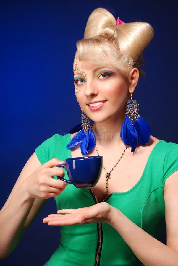 Cute Blonde Doll Style Model with Candy Stock Photo - Image of glamour ...