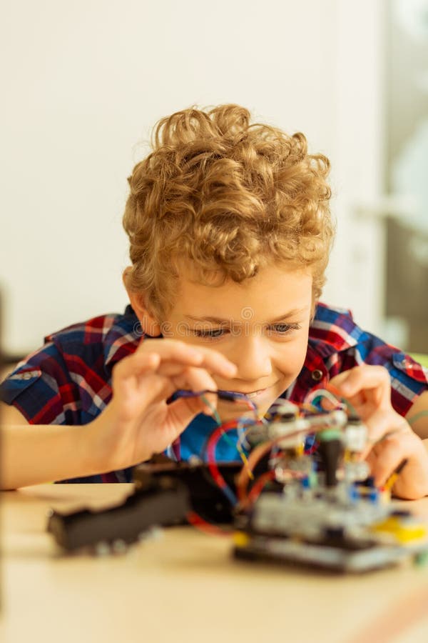 Happy Cute Boy Working on His Scientific Project Stock Photo - Image of ...