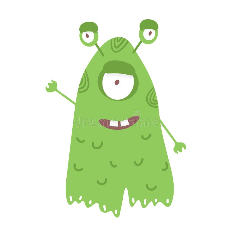 Happy Cute Cartoon Monster. Green Vector Monster Character Smiling ...