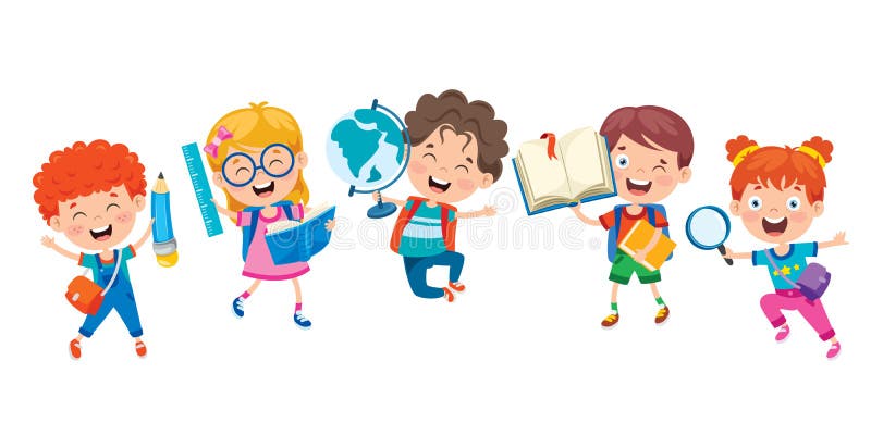 Happy Cute Cartoon School Children Stock Vector - Illustration of ...