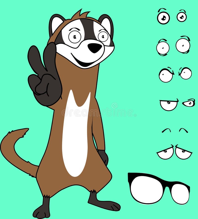 Happy Cute Ferret Cartoon Expressions Set Collection Stock Vector ...