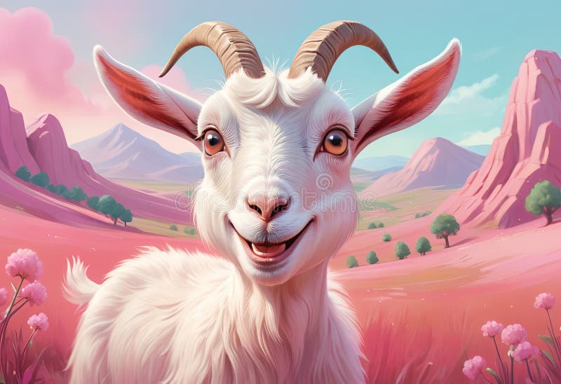 Happy Cute Funny Goat Cartoon Digital Illustration Stock Illustration ...