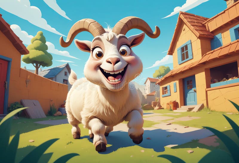 Happy Cute Funny Goat Cartoon Digital Illustration Stock Illustration ...