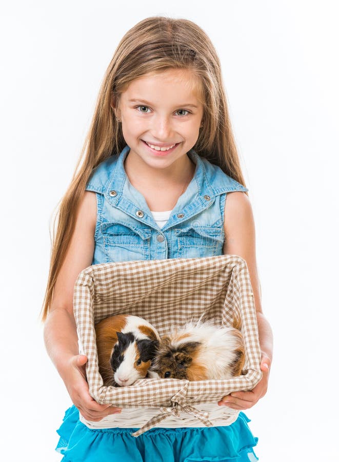 Happy Cute Girl with a Cavy Stock Photo - Image of hair, friendship ...