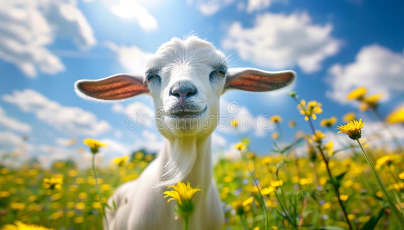 Happy Cute Goat on a Summer Day Stock Illustration - Illustration of ...