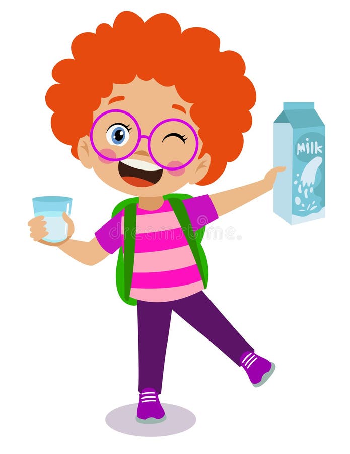 Happy Cute Kid Boy Drink Fresh Milk Stock Illustration - Illustration ...