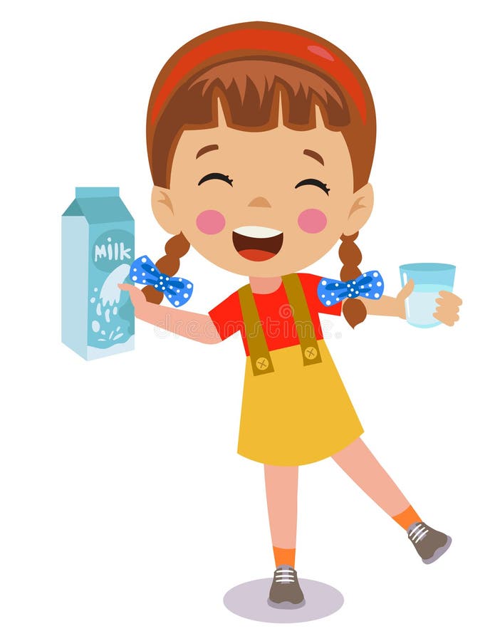Happy Cute Kid Boy Drink Fresh Milk Stock Illustration - Illustration ...
