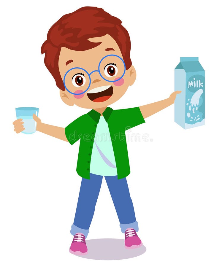 Happy Cute Kid Boy Drink Fresh Milk Stock Illustration - Illustration ...