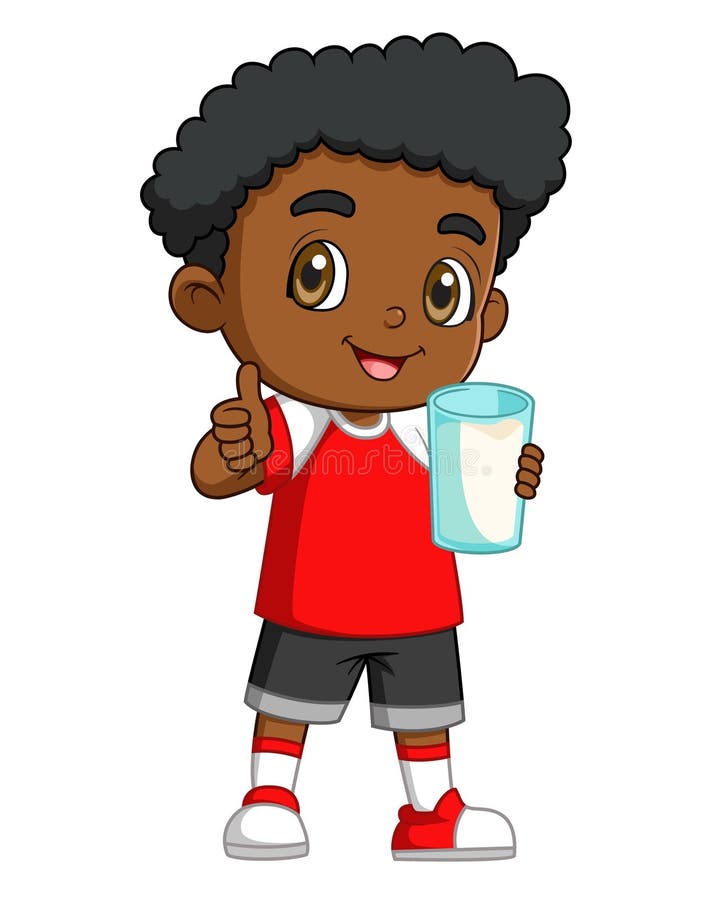 Happy Cute Kid Boy Drink Fresh Milk Stock Vector - Illustration of ...