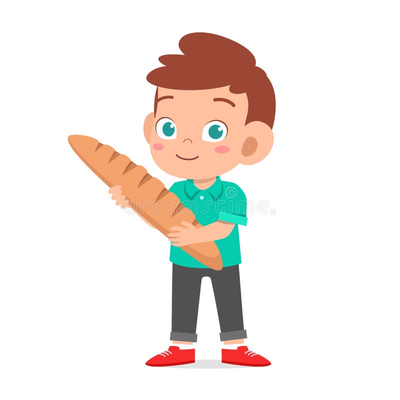 Happy Cute Kid Boy Holding Fresh Bread Stock Vector - Illustration of ...