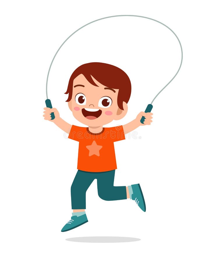 Happy Cute Kid Boy Play Jump Rope Stock Illustration - Illustration of ...