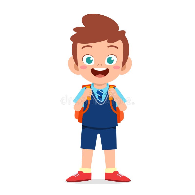 Happy Cute Kid Boy Ready To Go To School Stock Vector - Illustration of ...