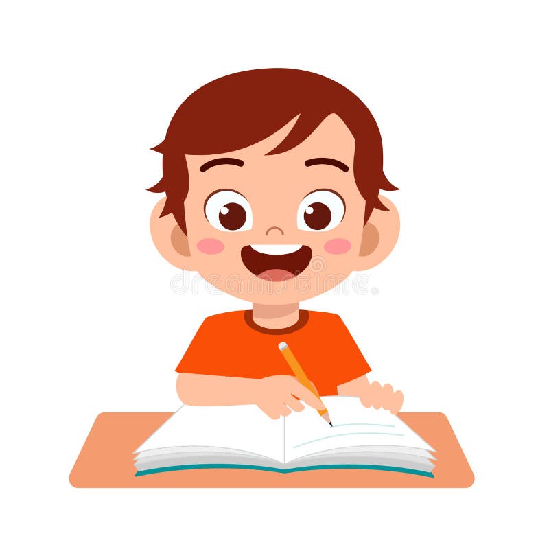 Happy Cute Kid Boy Study with Smile Stock Vector - Illustration of book ...