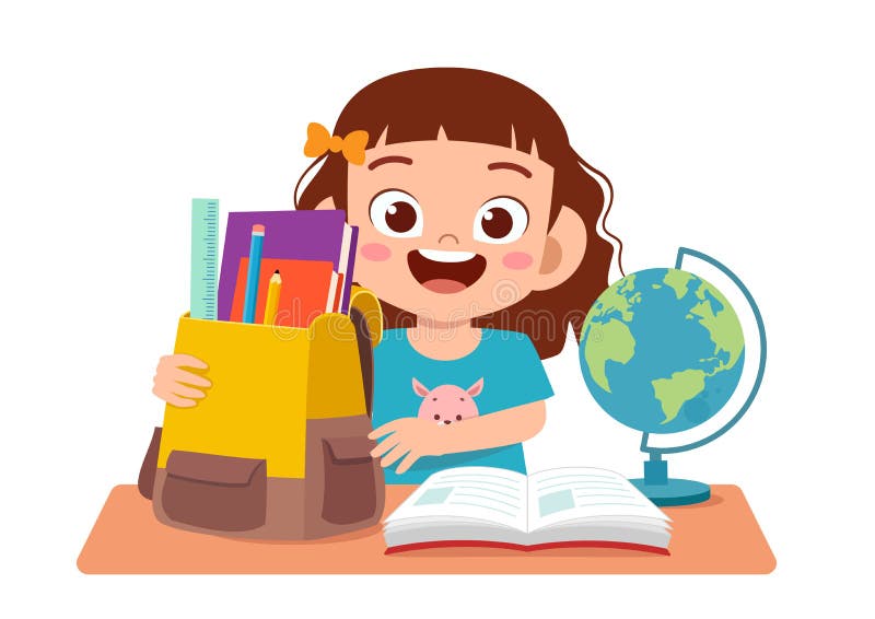 Happy Cute Kid Boy Study on Cute Table Stock Vector - Illustration of ...