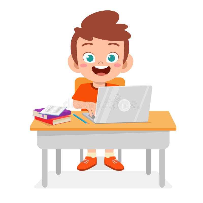 Happy Cute Kid Boy Study Using New Laptop Stock Vector - Illustration ...
