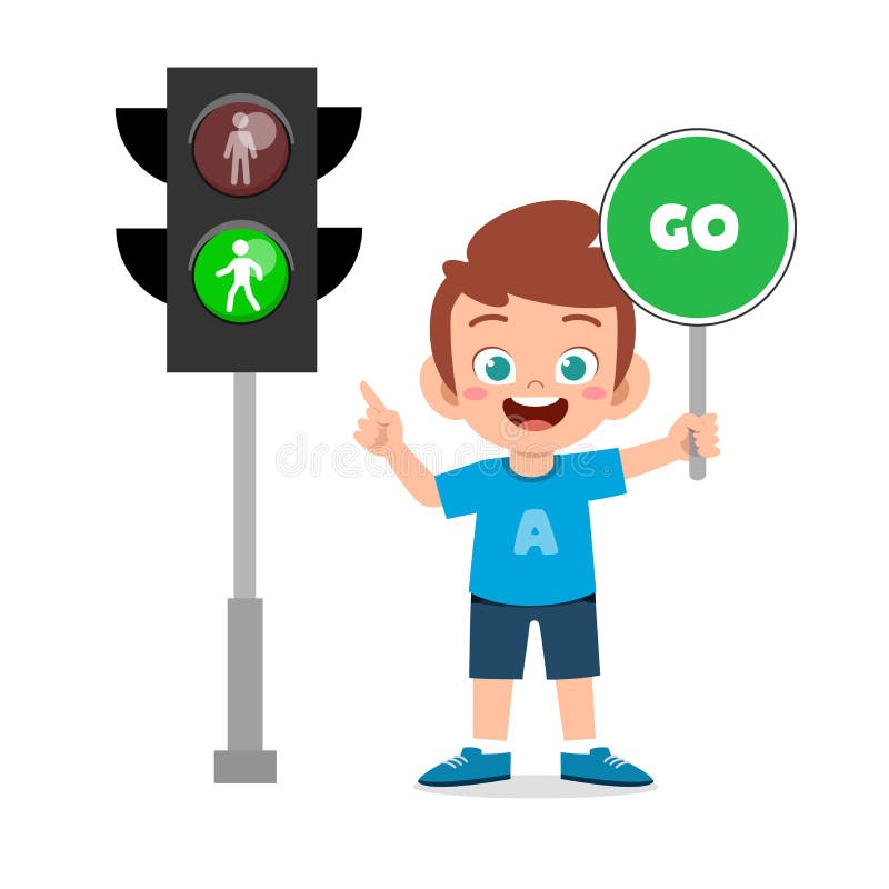 Happy Cute Kid Boy with Traffic Sign Stock Vector - Illustration of ...