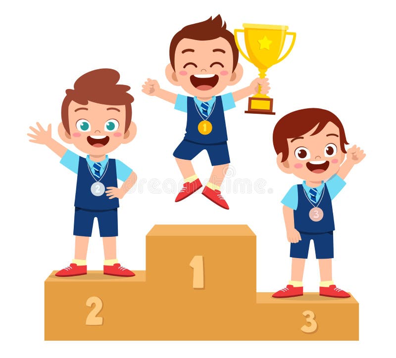 Happy Cute Kid Boy Win on Podium Stock Vector - Illustration of prize ...
