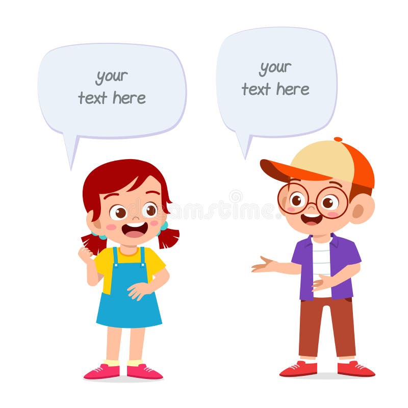 Happy Cute Kid Girl and Boy Balloon Dialog Stock Illustration ...