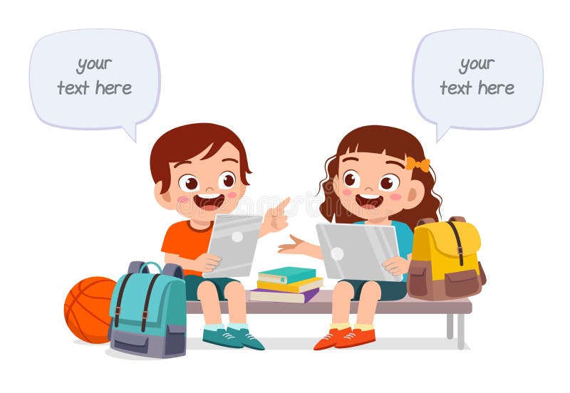 Happy Cute Kids Boy and Girl Study Together Stock Vector - Illustration ...