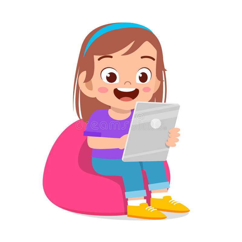 Happy Cute Kids Boy and Girl Using Tablet Vector Stock Vector ...