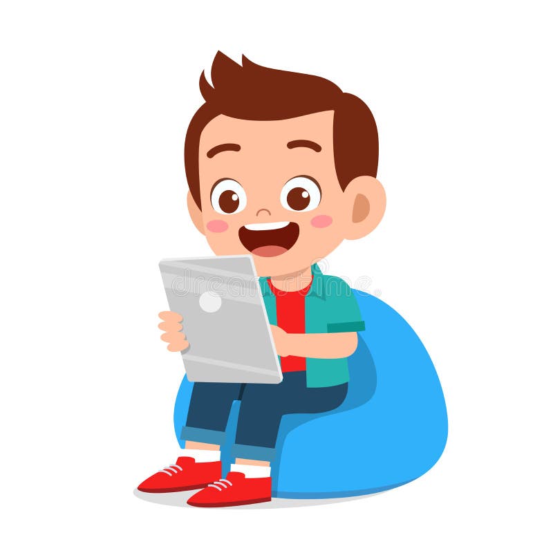 Happy Cute Kids Boy and Girl Using Tablet Vector Stock Vector ...