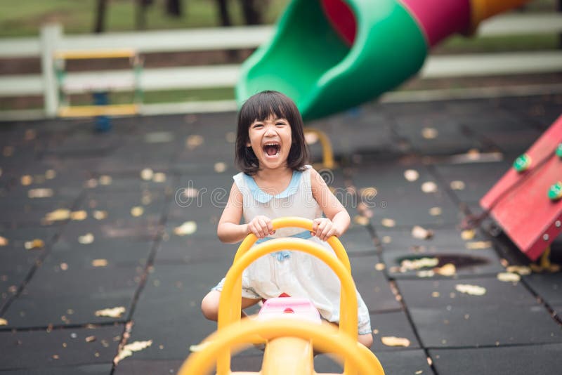 Happy Cute Kids Having Fun at Playground Stock Image - Image of slide ...