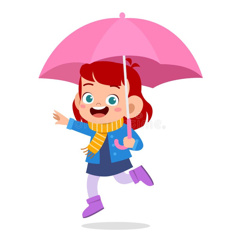 Happy Cute Kind Nutzt Regentag Vektor Abbildung - Illustration von ...