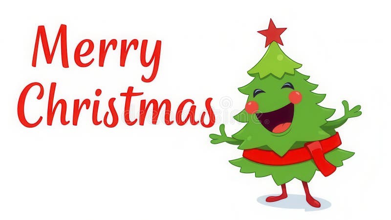 Happy Cute Laughing Christmas Tree on White Stock Illustration ...