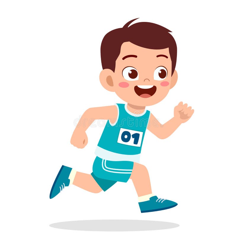 Happy Cute Little Boy Run in Marathon Game Stock Vector - Illustration ...