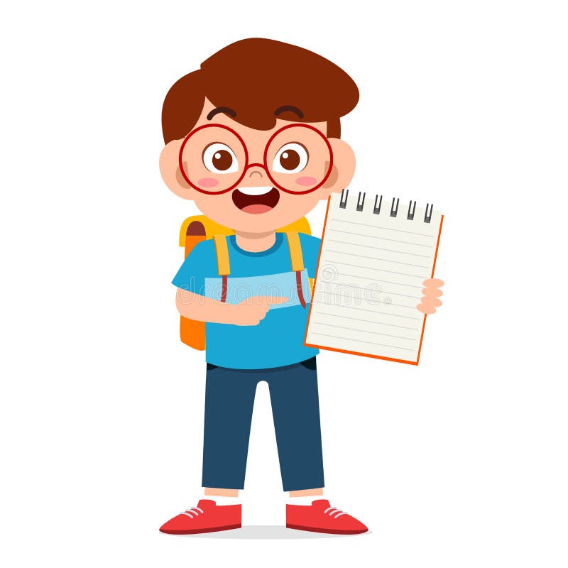 Happy Cute Little Kid Boy Hold Notebook and Pencil Stock Vector ...