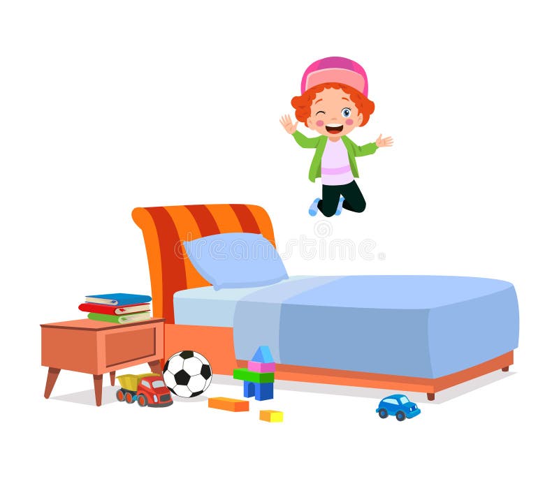 Happy Little Girl Jumping Bed Stock Illustrations – 39 Happy Little ...