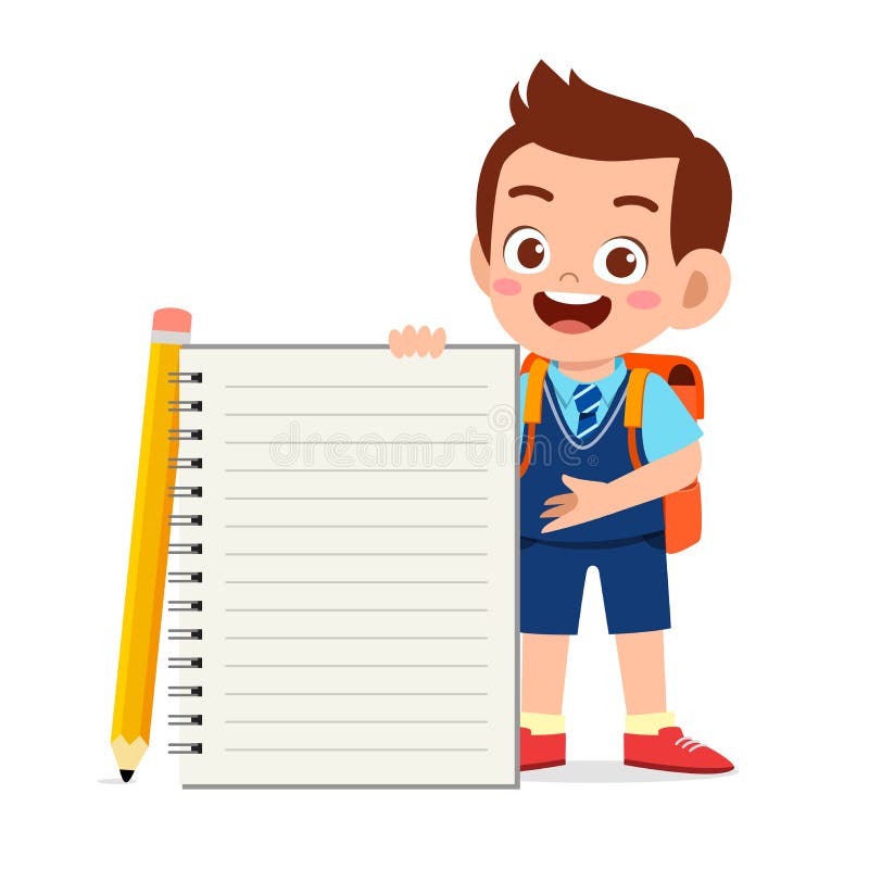 Happy Cute Little Kid Boy with Notebook Stock Vector - Illustration of ...